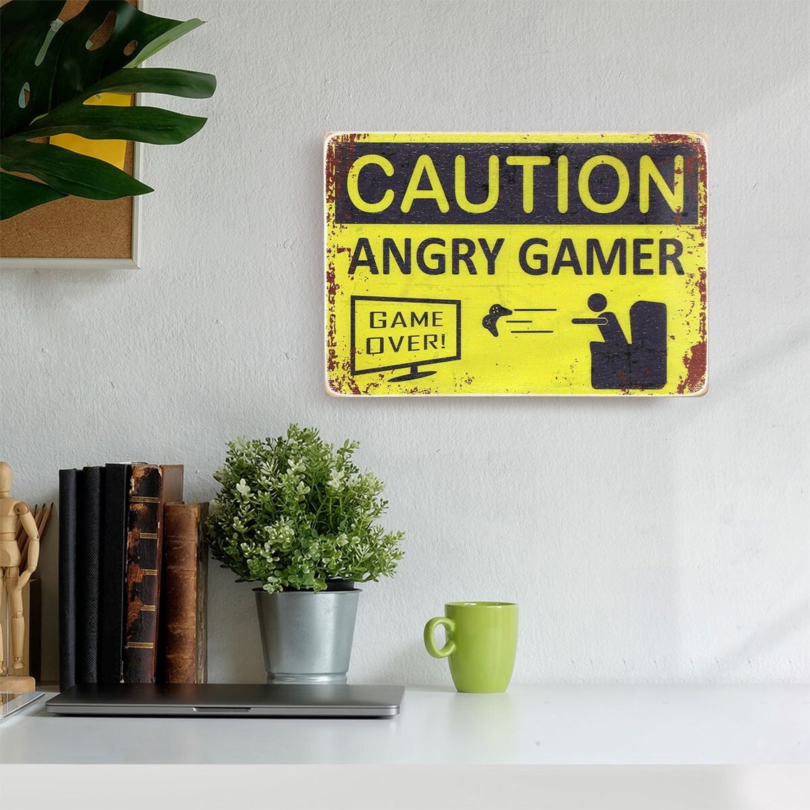 Caution Angry Gamer Wooden Poster Gift for Gamer Game Room - Etsy