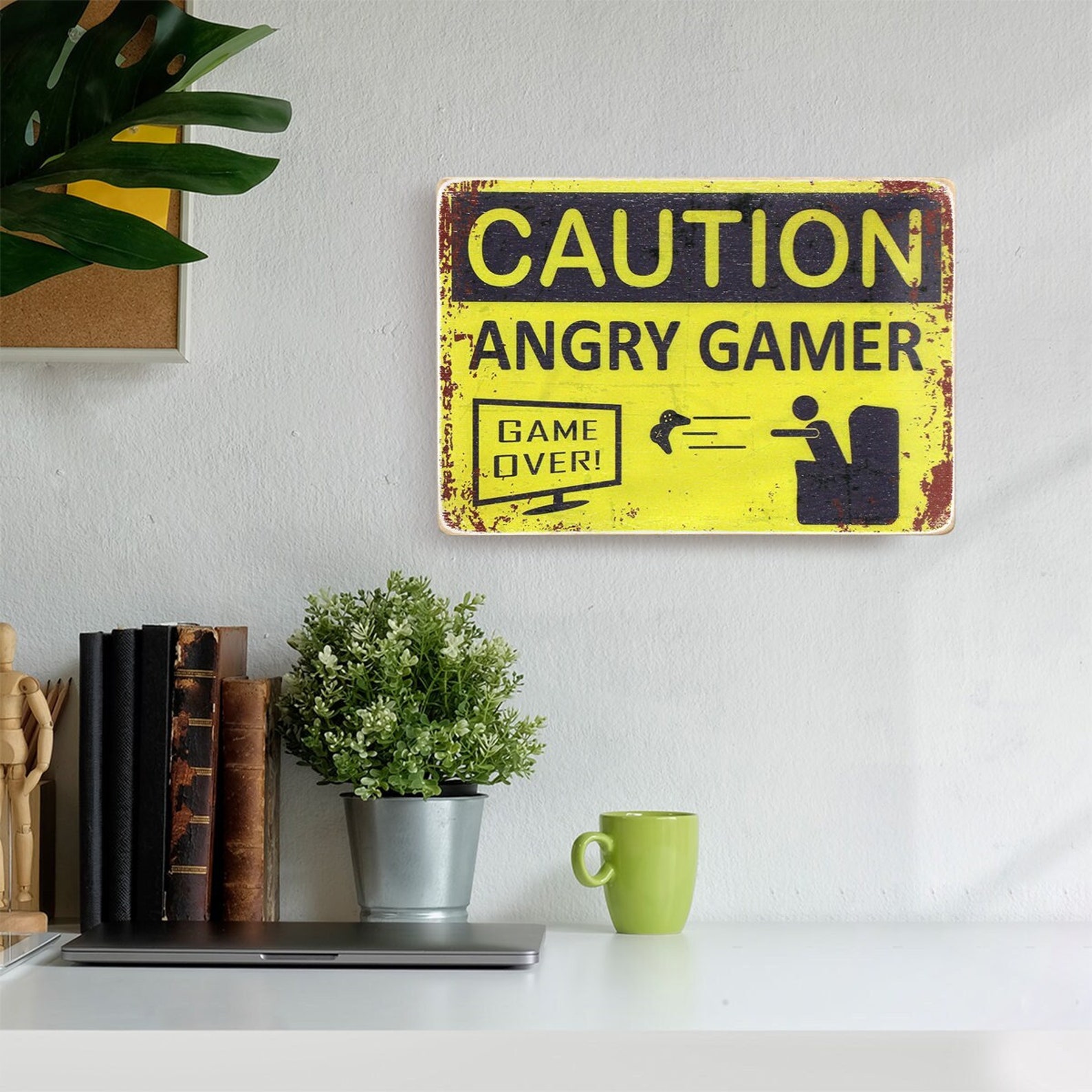 Caution Angry Gamer Wooden Poster Gift for Gamer Game Room - Etsy