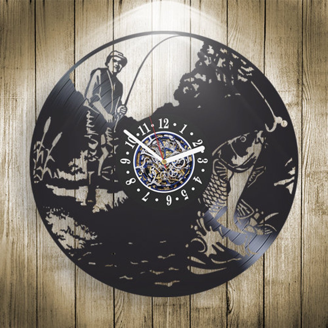 Fishing Vinyl Record Clock, Hobbies for Men, Wall Art for Fisherman ...