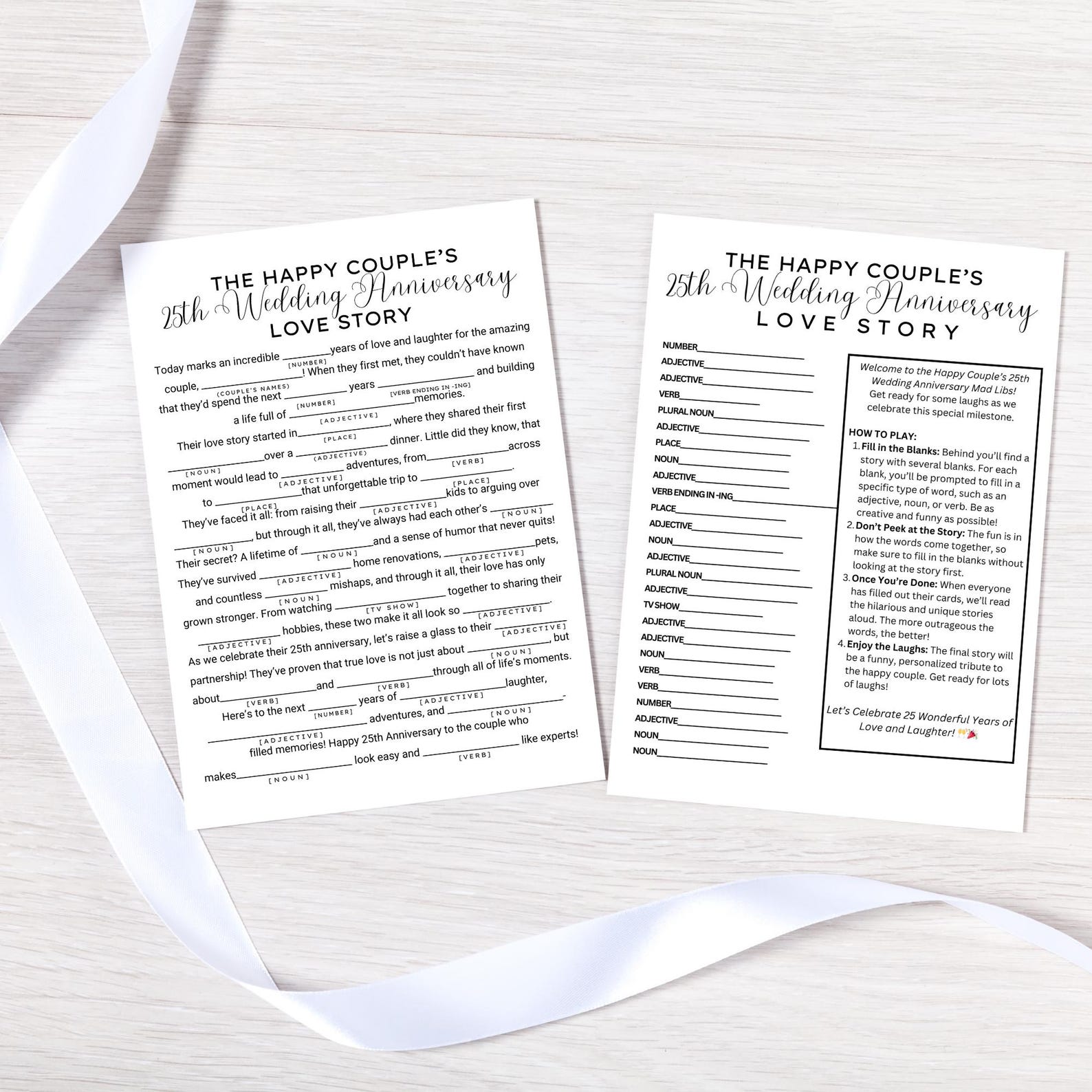 25th Anniversary Mad Lib Game: "the Happy Couple" Printable (instant ...