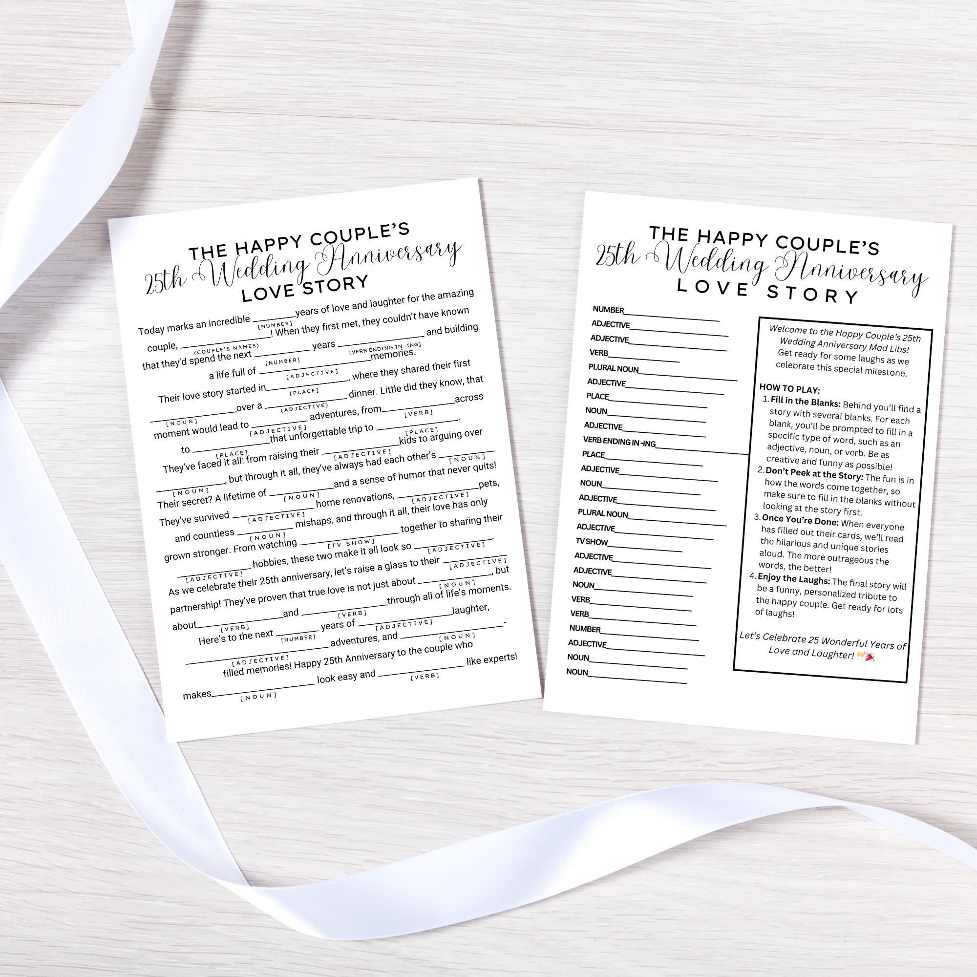 25th Anniversary Mad Lib Game: "the Happy Couple" Printable (instant ...