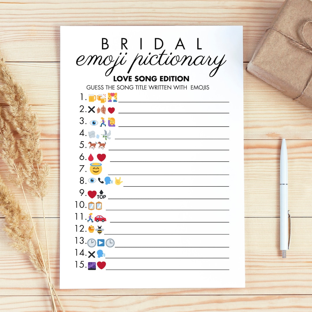 Bridal Emoji Pictionary Love Song Edition Printable Wedding Game ...