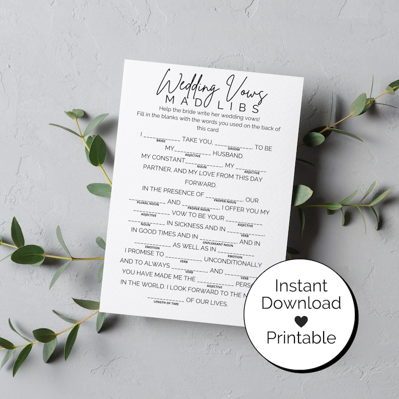 Printable Bridal Shower Game Wedding Vows Mad Libs Wedding Madlib Mad ...
