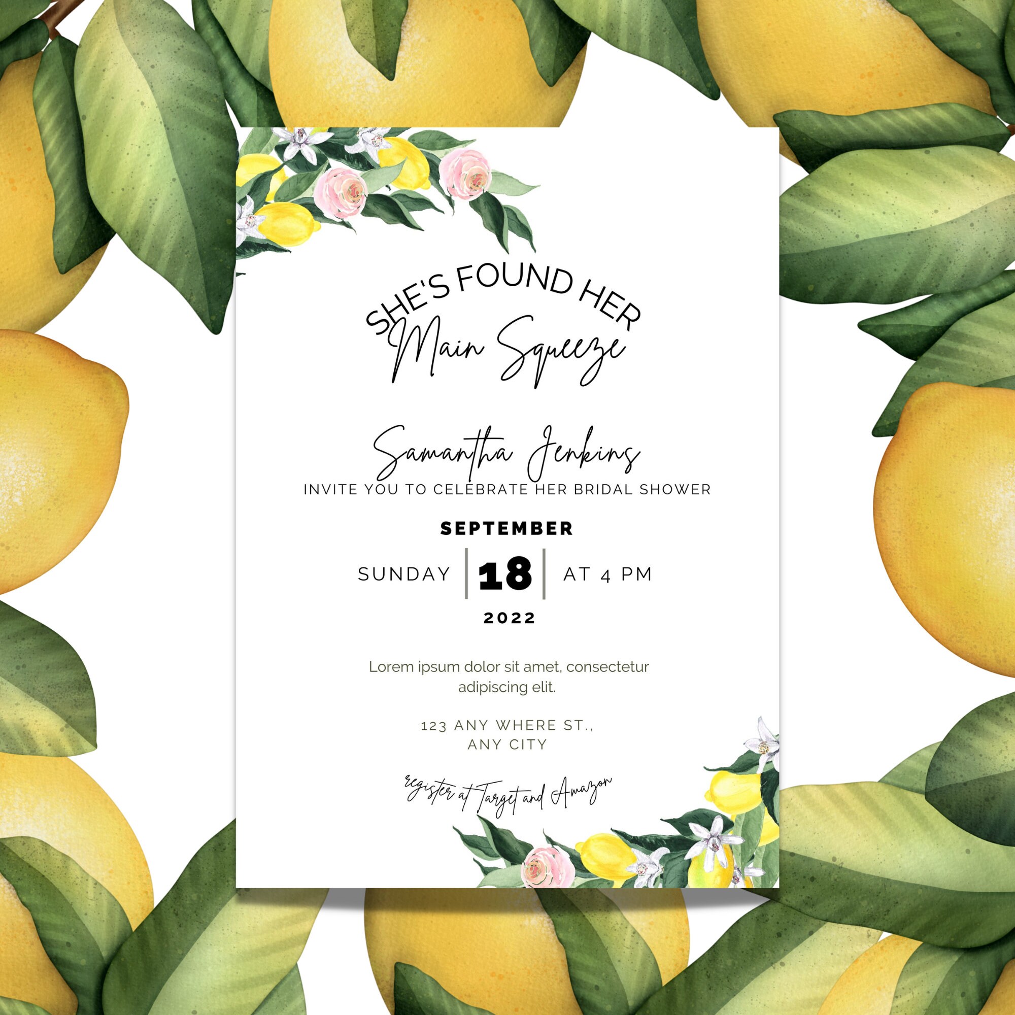 Editable Lemon Themed Bridal Shower Invitation - Customizable ...