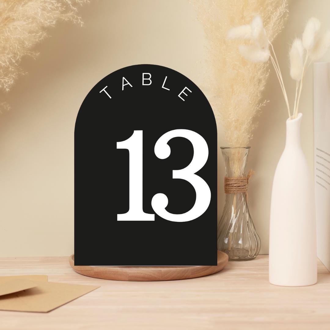 Modern Arch Table Numbers 1-30 - Black & White Minimalist Wedding Reception and Event Decor ...