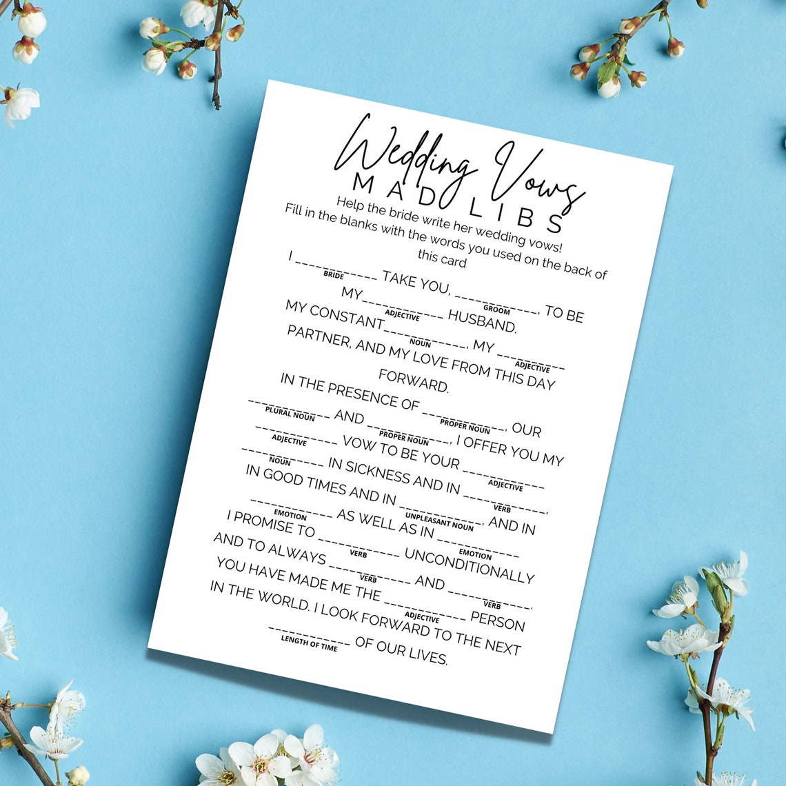 Printable Bridal Shower Game Wedding Vows Mad Libs Wedding Madlib Mad ...