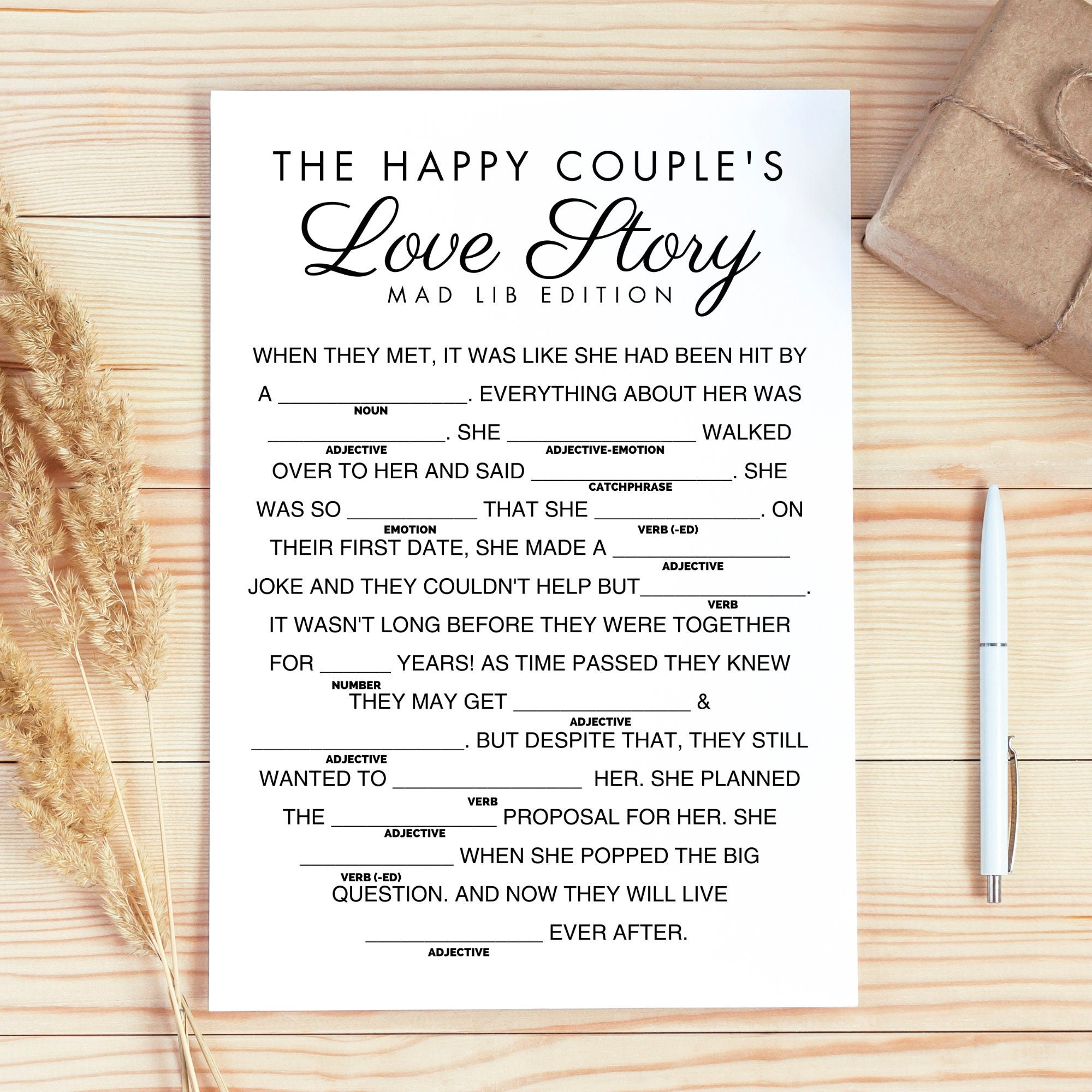 The Happy Couple's Love Story Mad Lib Fun Wedding Shower Games Wedding ...
