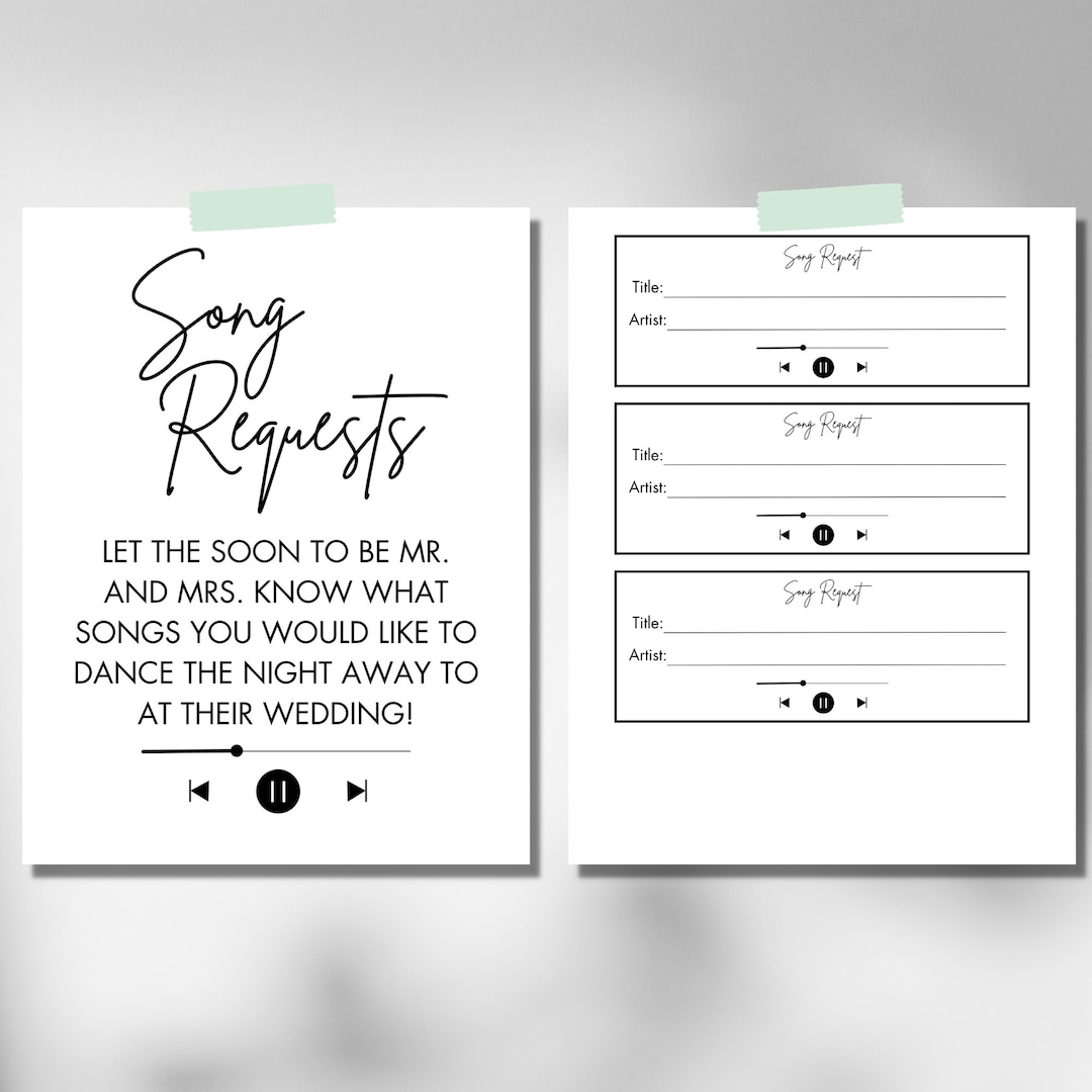 Engagement Party Game Minimalist Song Request Card Printable Wedding DJ ...