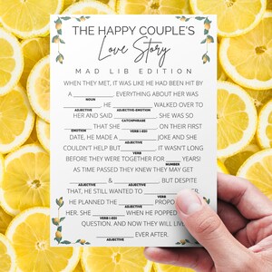 Happy Couple's Love Story Mad Lib - Lemon Bridal Shower Game - Bridal ...
