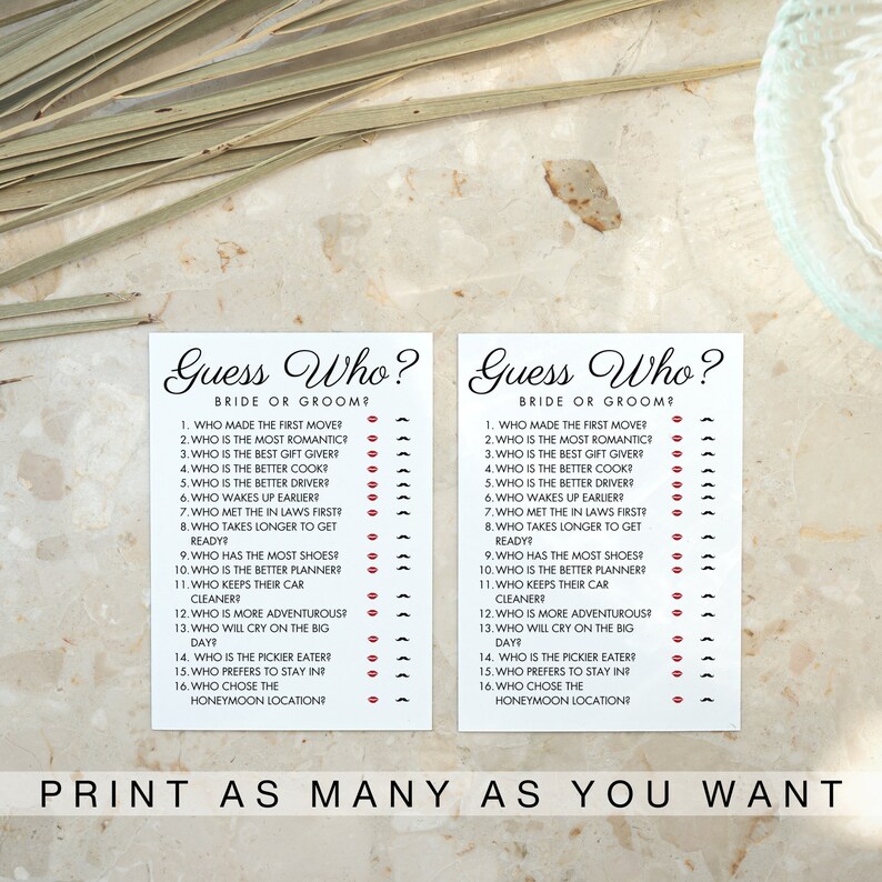 Guess Who: Bride or Groom Printable Party Game for Wedding Celebrations ...