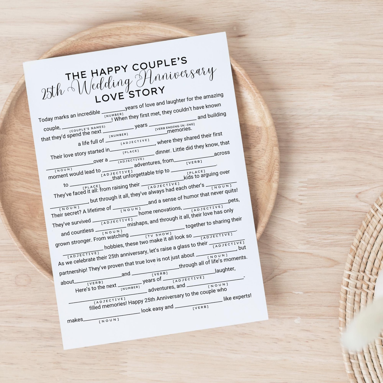 25th Anniversary Mad Lib Game: "the Happy Couple" Printable (instant ...