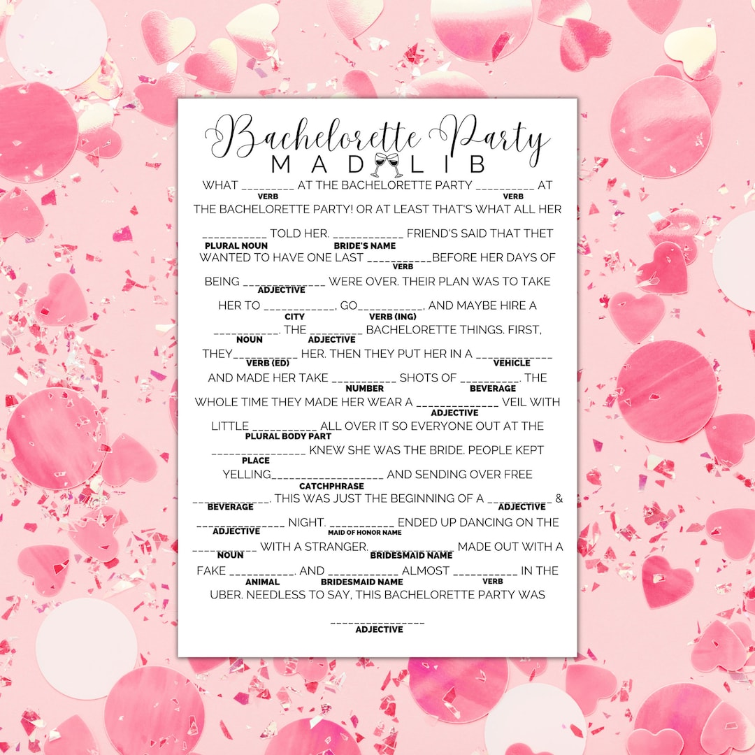 Bachelorette Party Mad Libs - Printable Game - Funny Bridal Shower ...