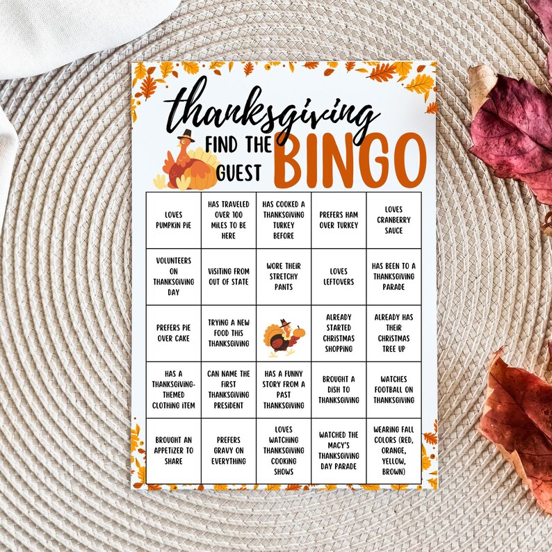 Thanksgiving Find the Guest Bingo Game: Holiday Party Activity (instant ...