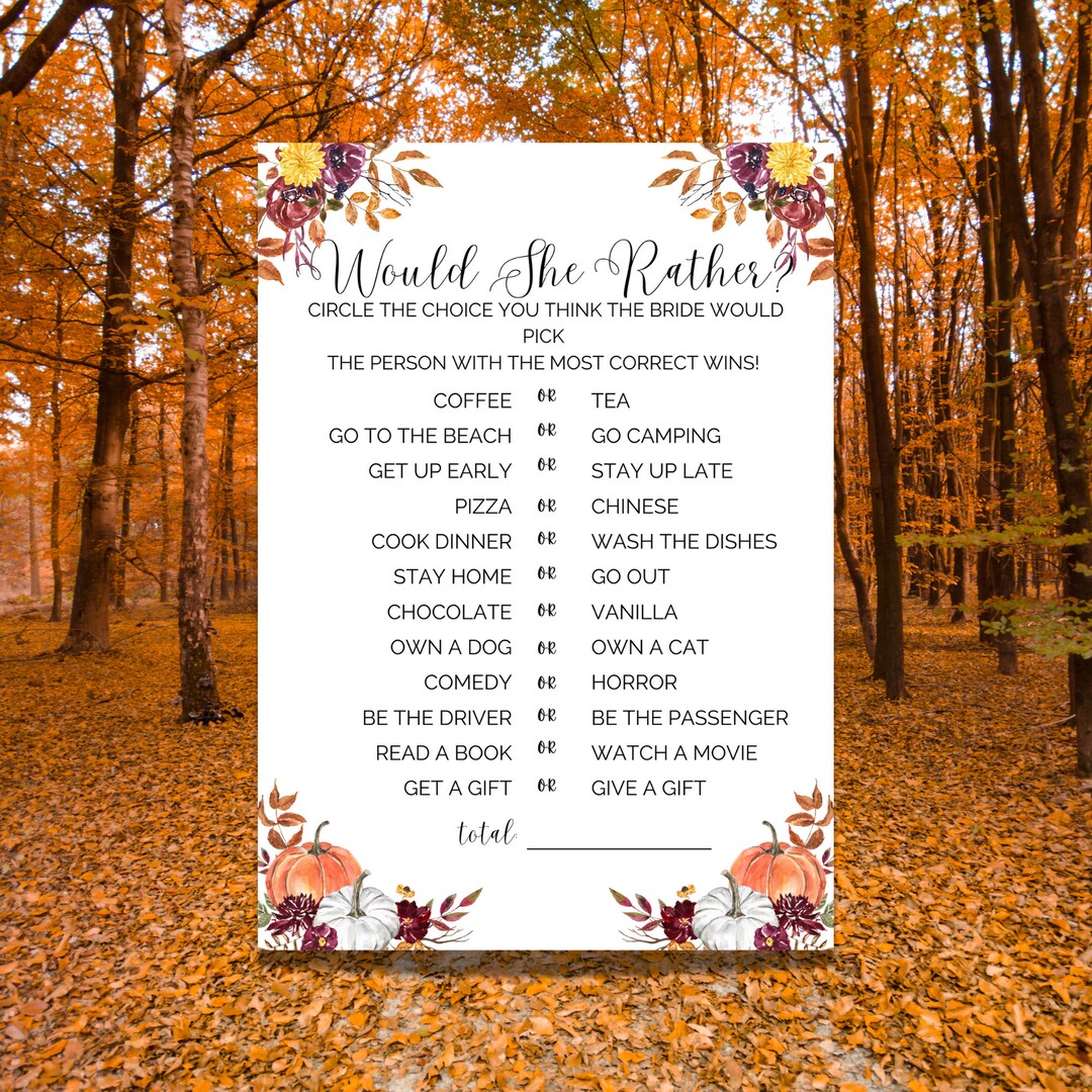 Would She Rather - Fall Bridal Shower Games - Fall in Love - Bridal ...