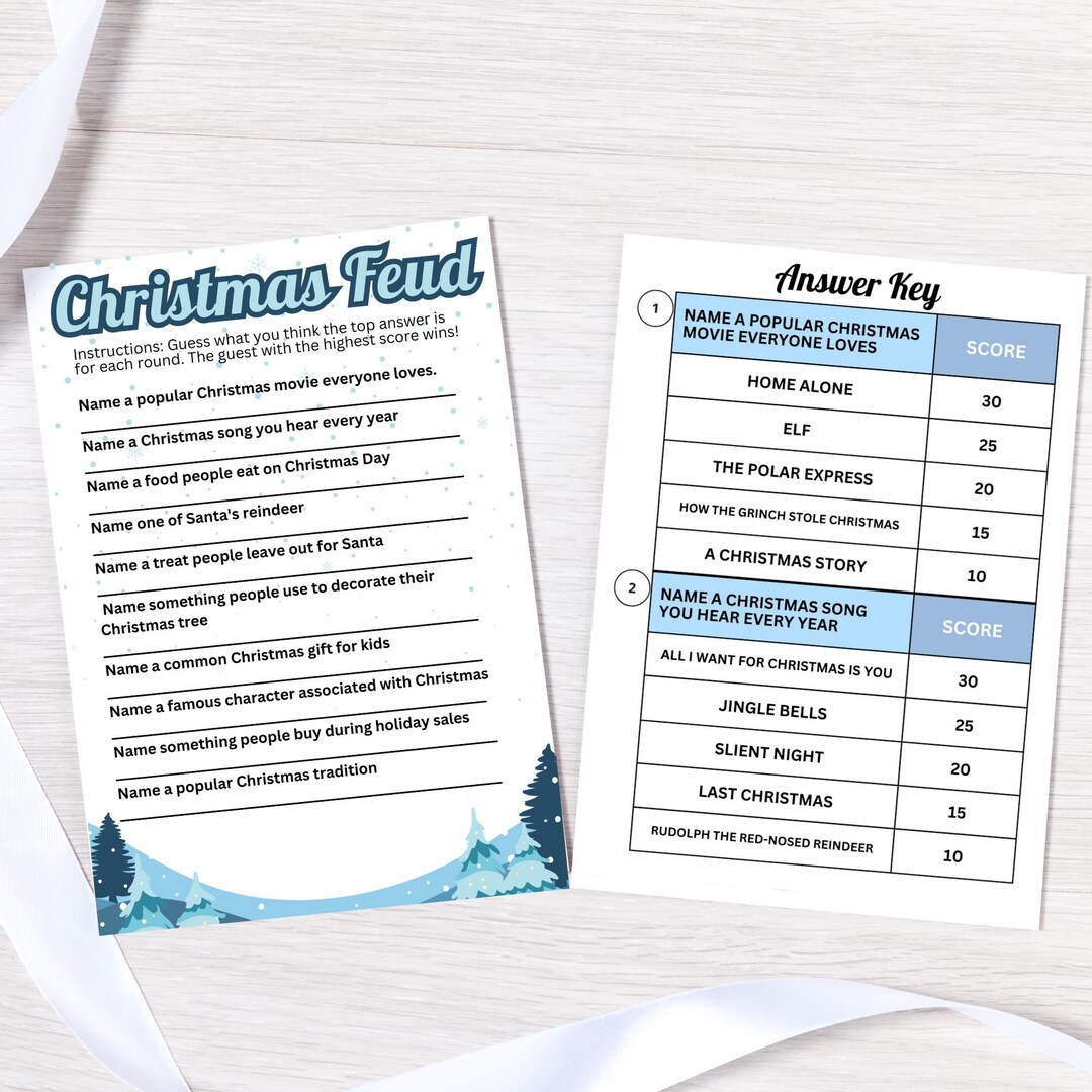 Winter Wonderland Christmas Family Feud Game - Printable Holiday Party ...
