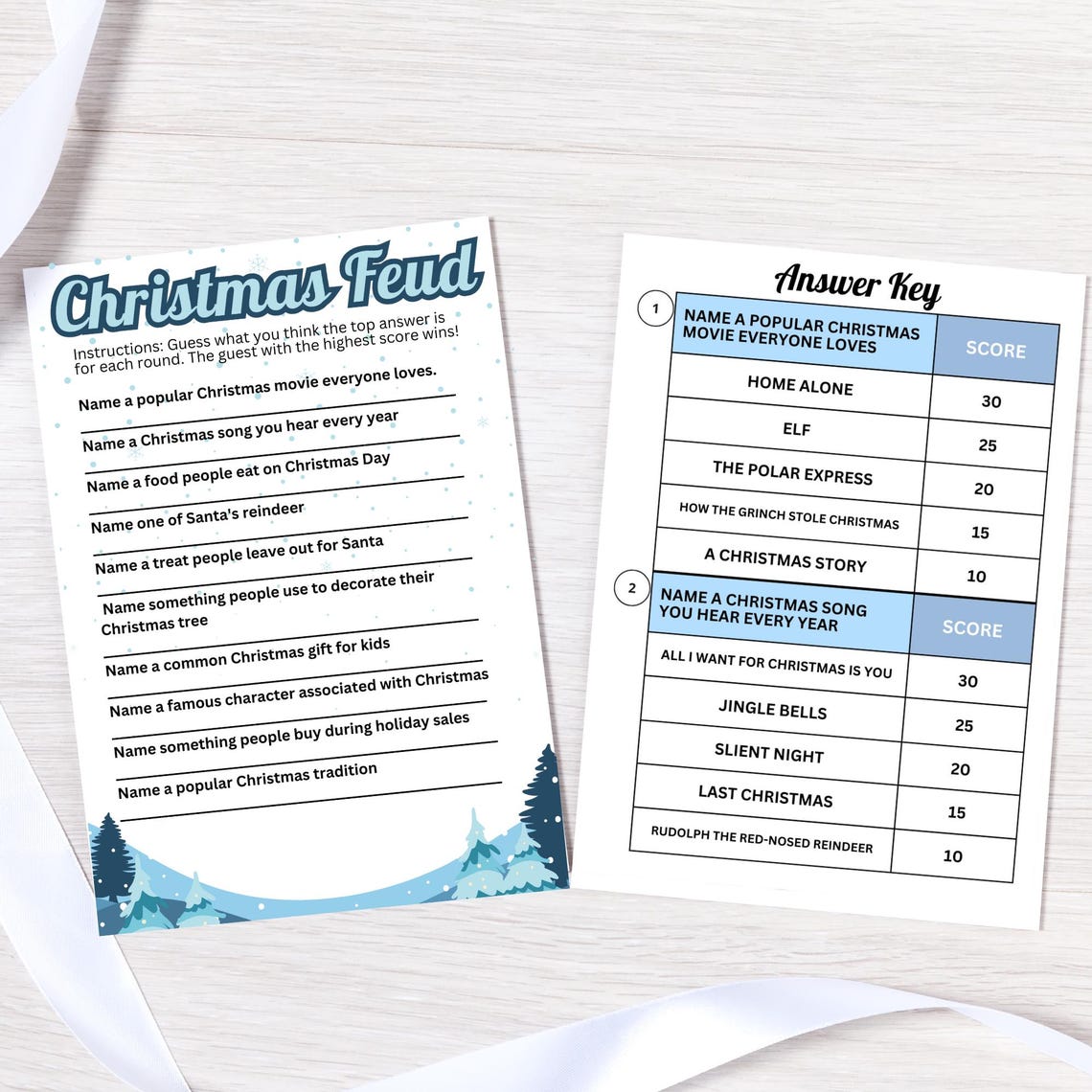 Christmas Family Feud Game: Winter Wonderland Party (printable PDF) - Etsy