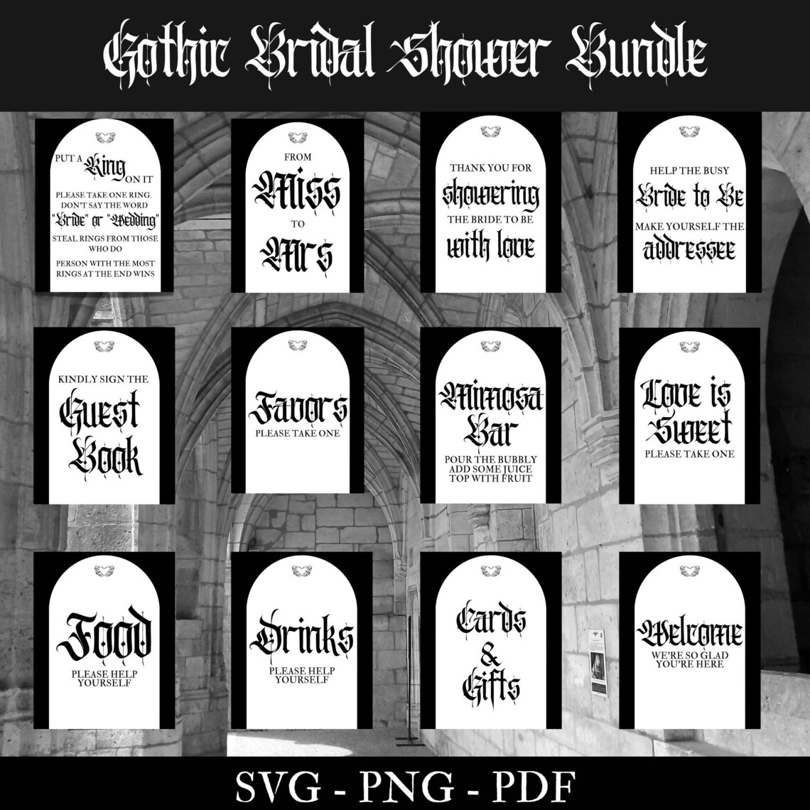 Bridal Shower Bundle Goth Themed Bridal Shower 12 Signs - Etsy
