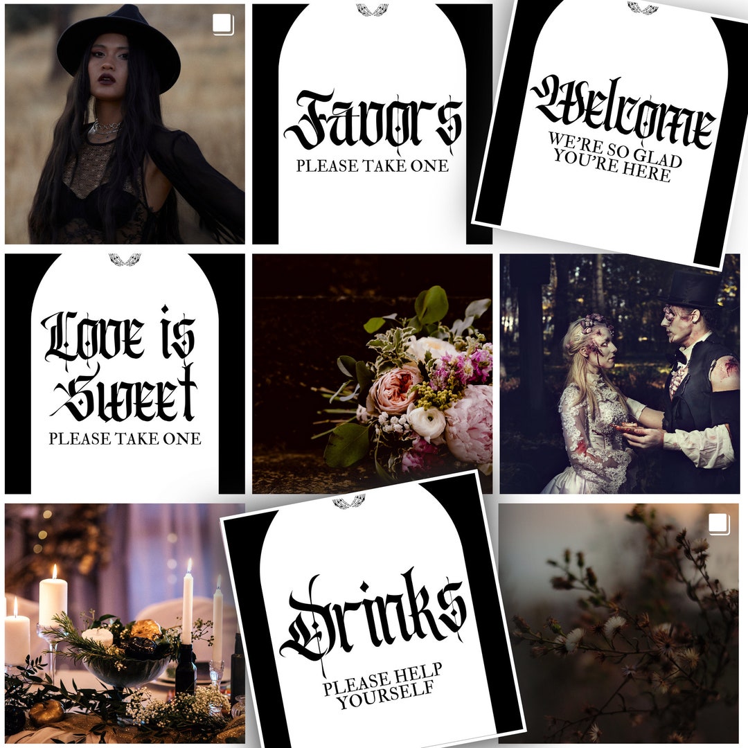 Gothic Bridal Shower Table Sign Bundle | Digital Download | Dark ...