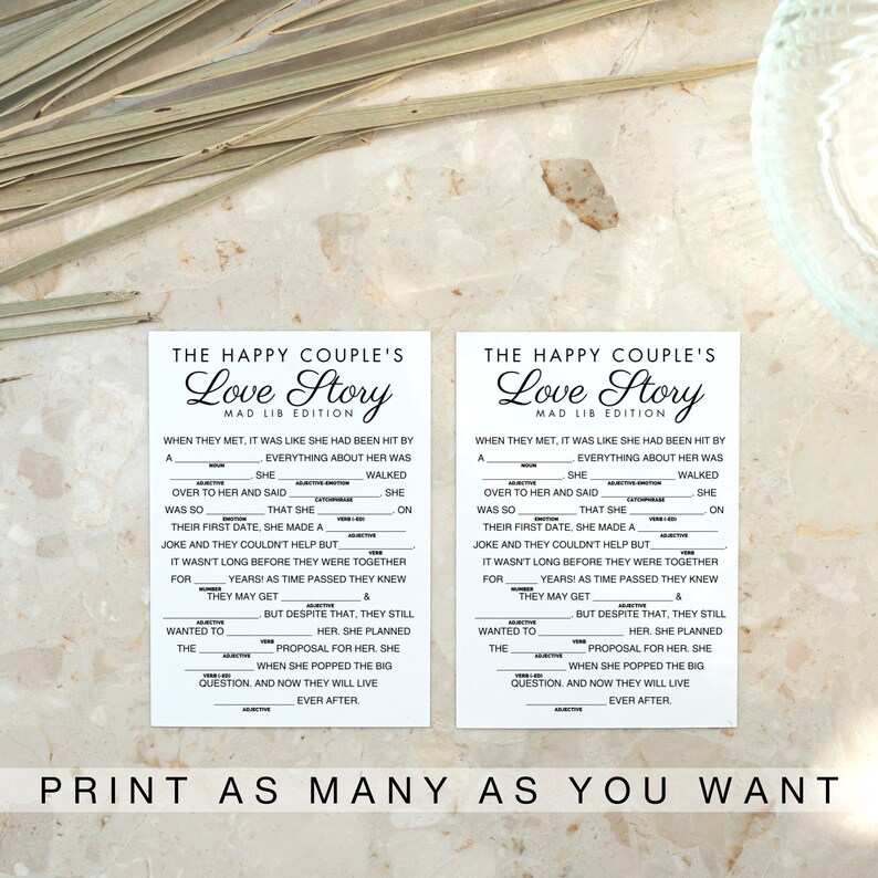 Wedding Mad Libs Game: the Happy Couple's Love Story (digital Download ...