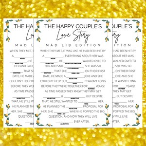Happy Couple's Love Story Mad Lib - Lemon Bridal Shower Game - Bridal ...
