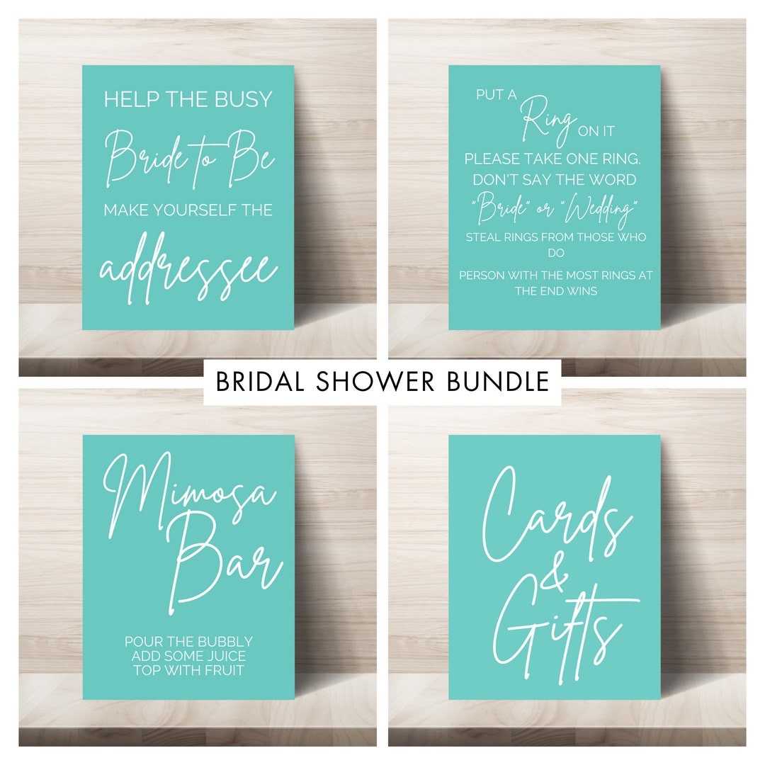 Cyan Printable Bridal Shower Signs Bundle | Digital Download Wedding ...