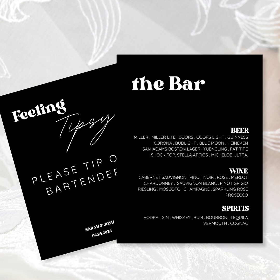 The Bar Menu Template - Black and White Wedding - Disco Retro Open Bar ...