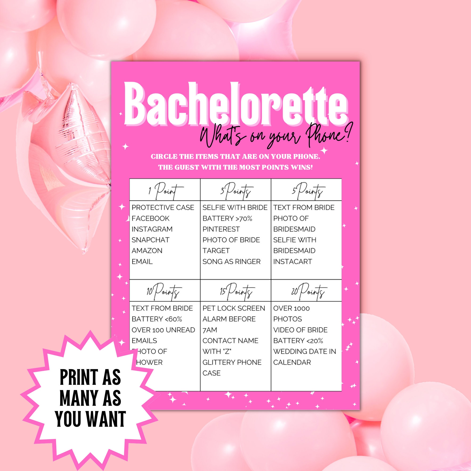 What's on Your Phone Bachelorette Party Game Girls Night Games ...