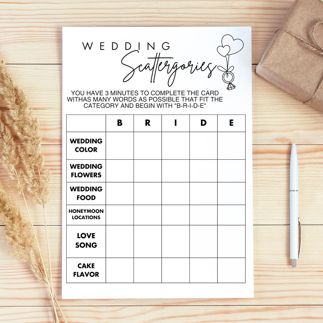 Wedding Scattergories Printable Game | Bridal Shower Game | Fun Wedding ...