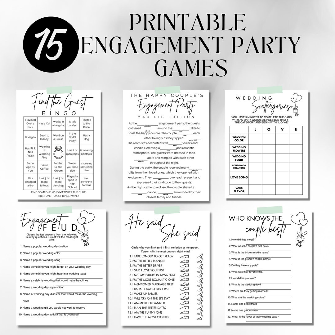 Engagement Party Game Bundle | Printable Couples Game | Engagement Shower Games | Fun Engagement ...