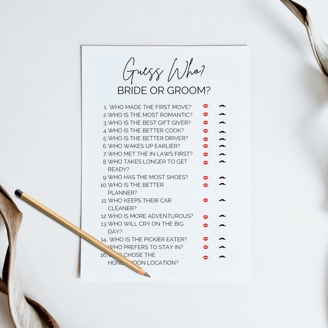 Printable Bridal Shower Game Guess Who Bride Or Groom Bridal Shower