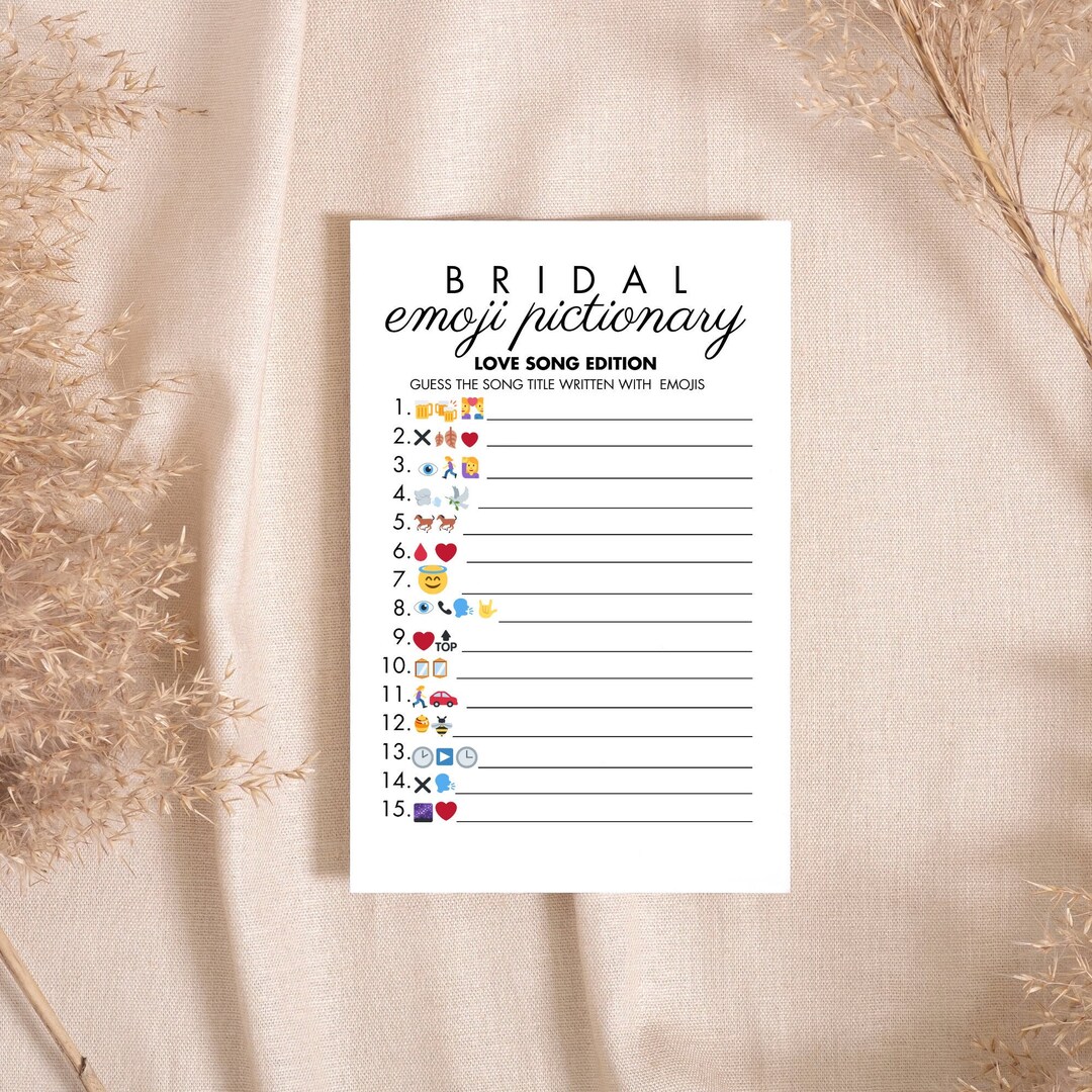 Bridal Emoji Pictionary Love Song Edition - Printable Wedding Game ...
