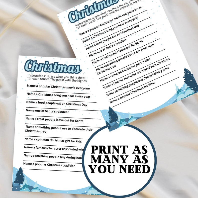 Christmas Family Feud Game: Winter Wonderland Party (printable PDF) - Etsy