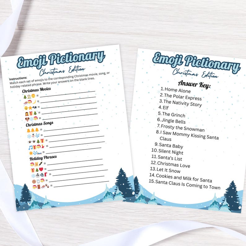 Christmas Emoji Pictionary Game - Winter Wonderland Design - Includes ...