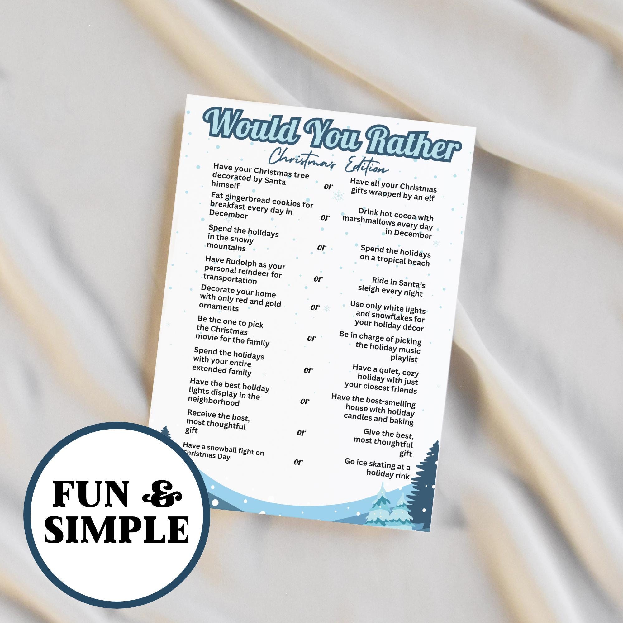 Winter Wonderland 'would You Rather' Christmas Game (printable) - Etsy