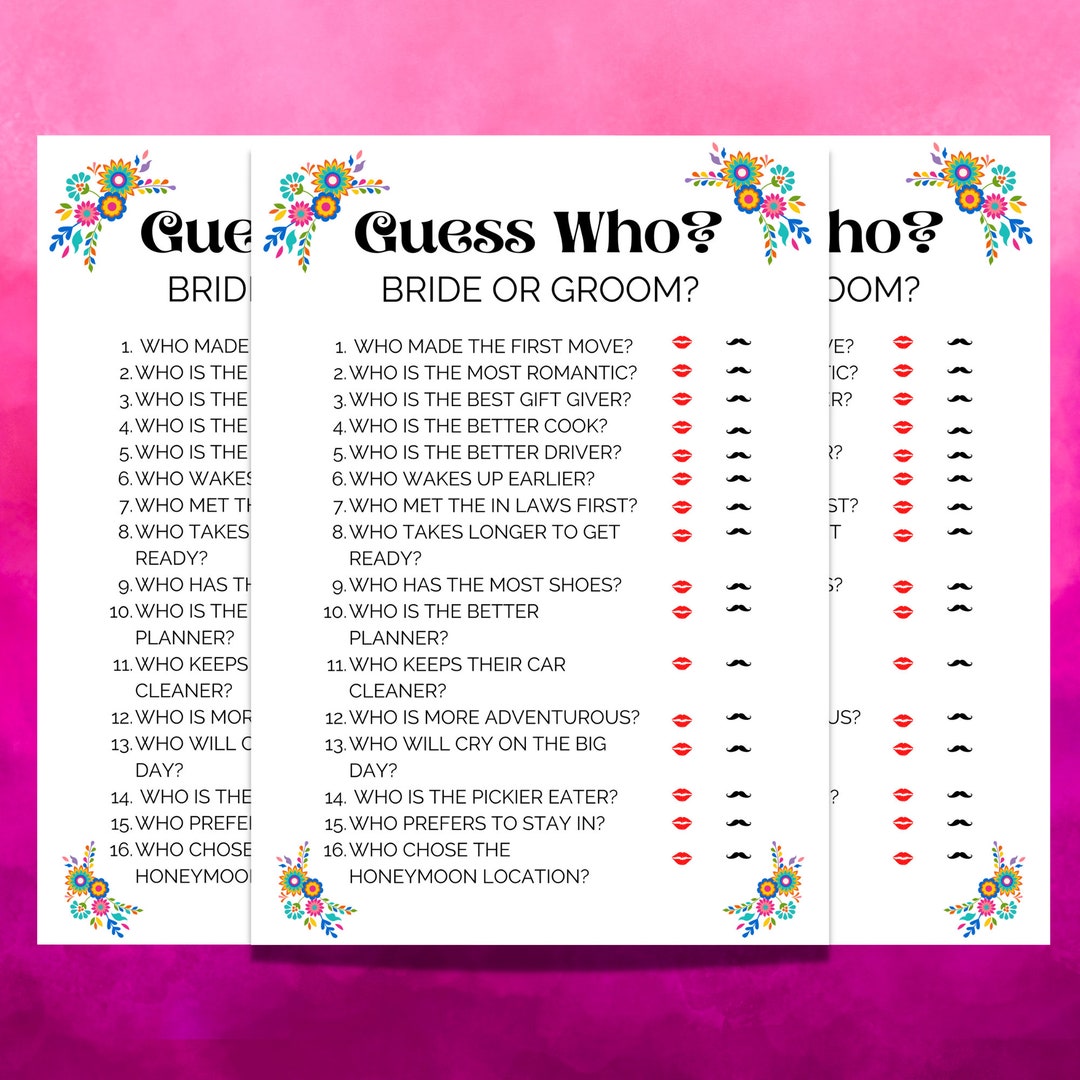 Bride or Groom Game Printable Bridal Shower Game Guess Who Bride or ...
