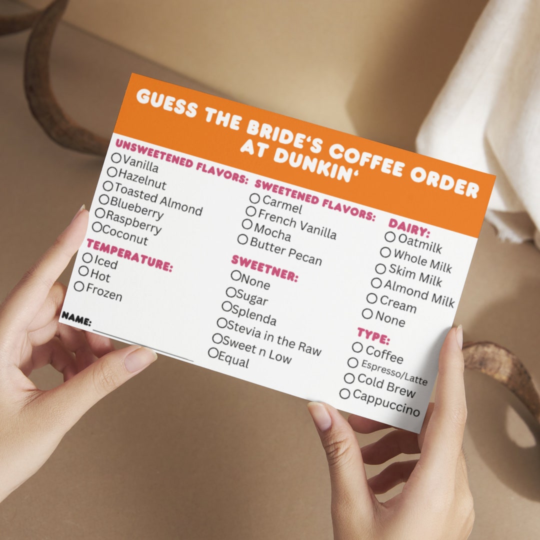 Guess the Bride's Dunkin Coffee Order - Bridal Shower Printable Game ...