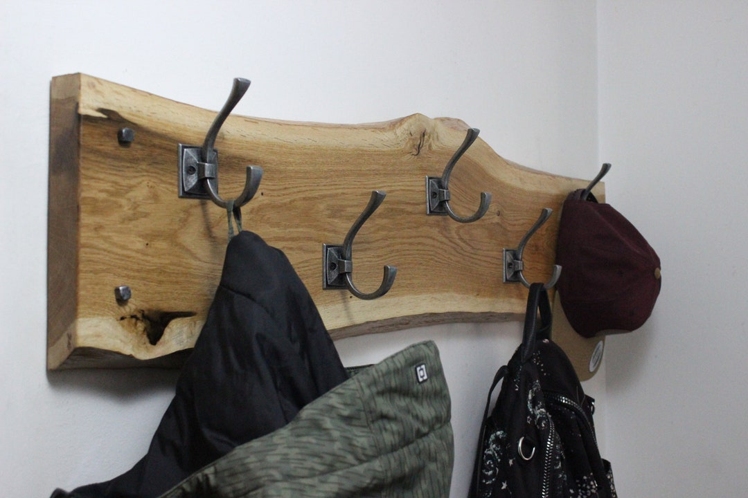 Rustic Oak Clothes Rack, Live Edge Oak Coat Rack, Modern Oak Wall ...