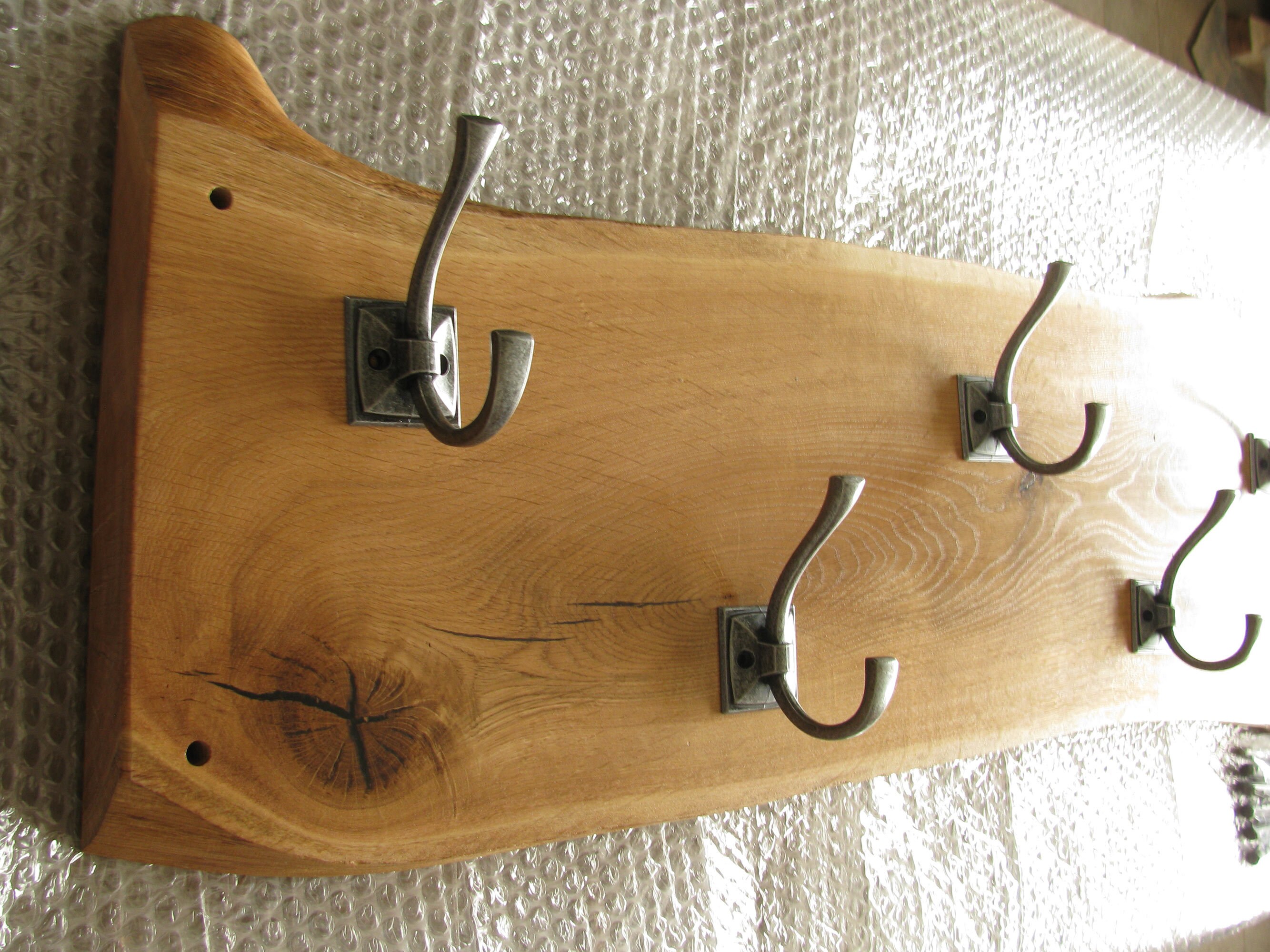 Rustic Oak Clothes Rack, Live Edge Oak Coat Rack, Modern Oak Wall ...