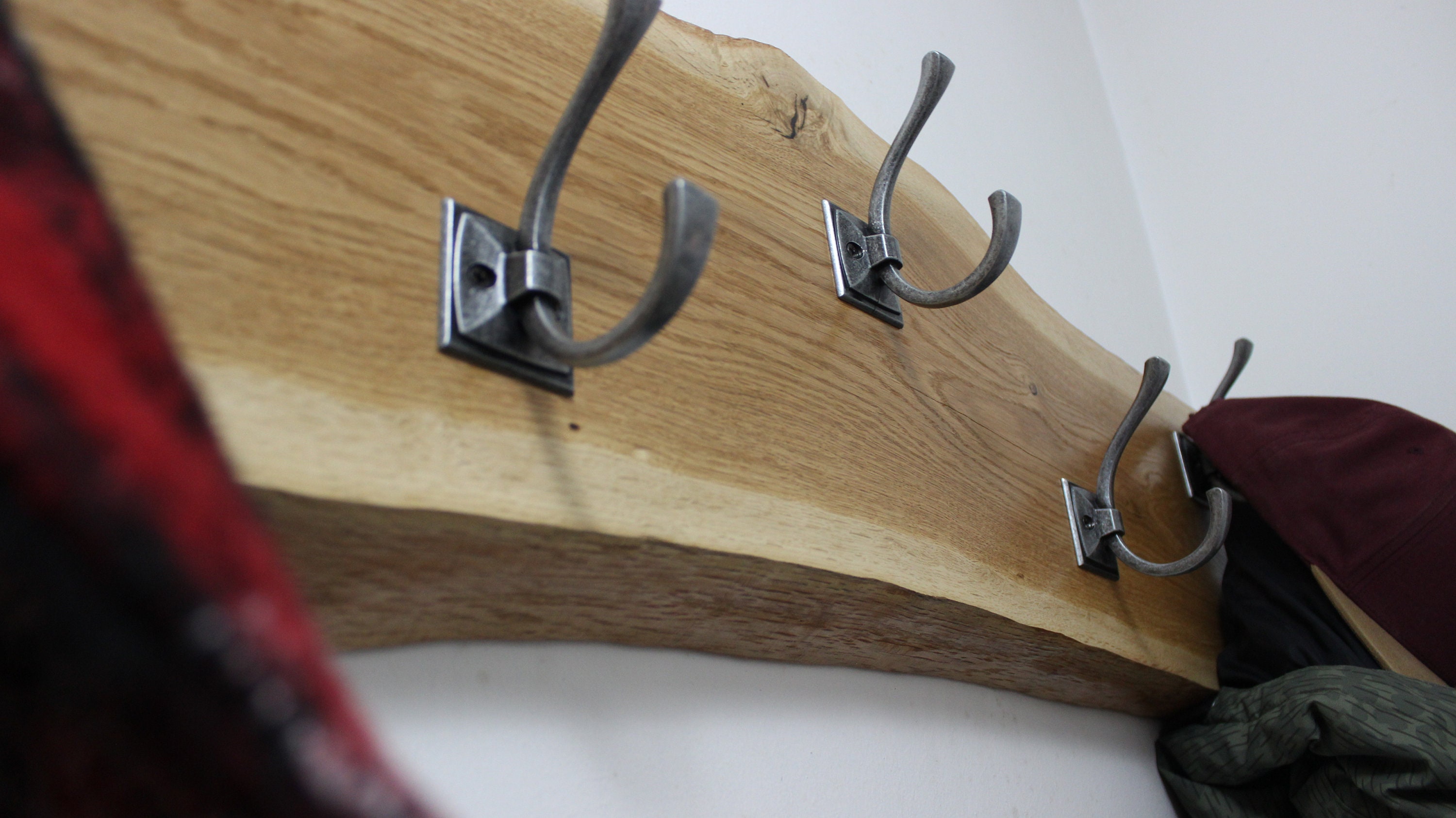 Rustic Oak Clothes Rack, Live Edge Oak Coat Rack, Modern Oak Wall ...