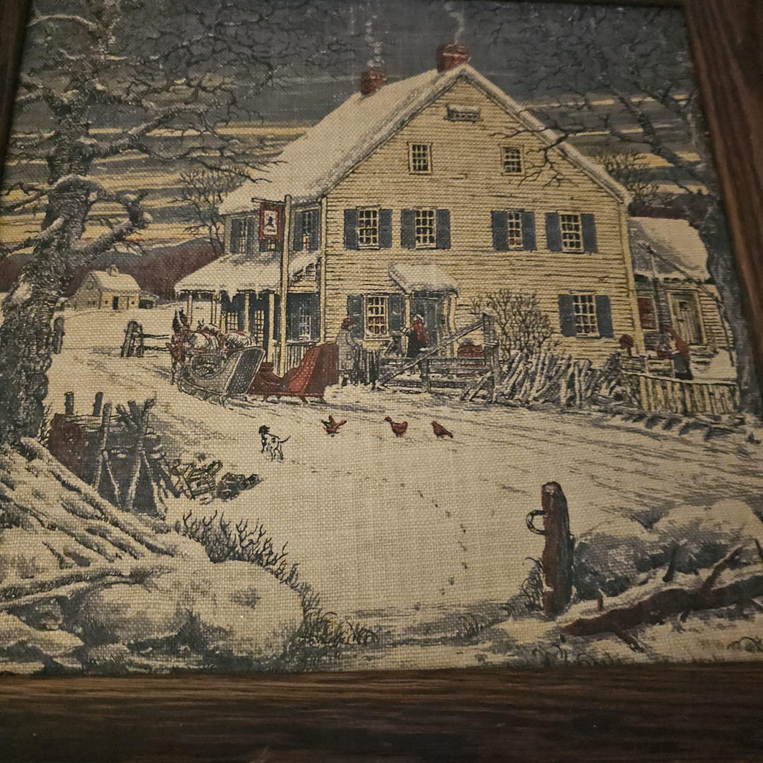Vintage Kay Dee Handprints Serigraph on Linen Depicting a Winter ...