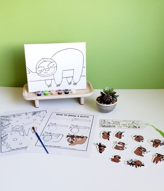 Art Party Paint Kit DIY Birthday Sloth Coloring Page - Etsy