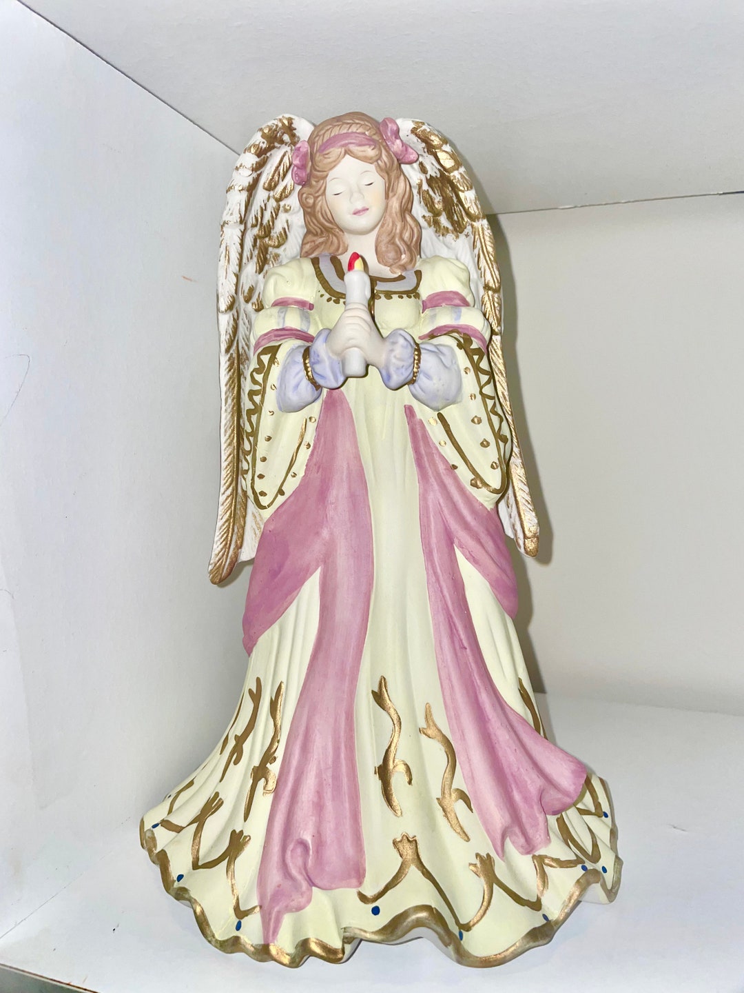 Ceramic Angel Music Box Purple & Cream Holding a Candle 11" Debco - Etsy