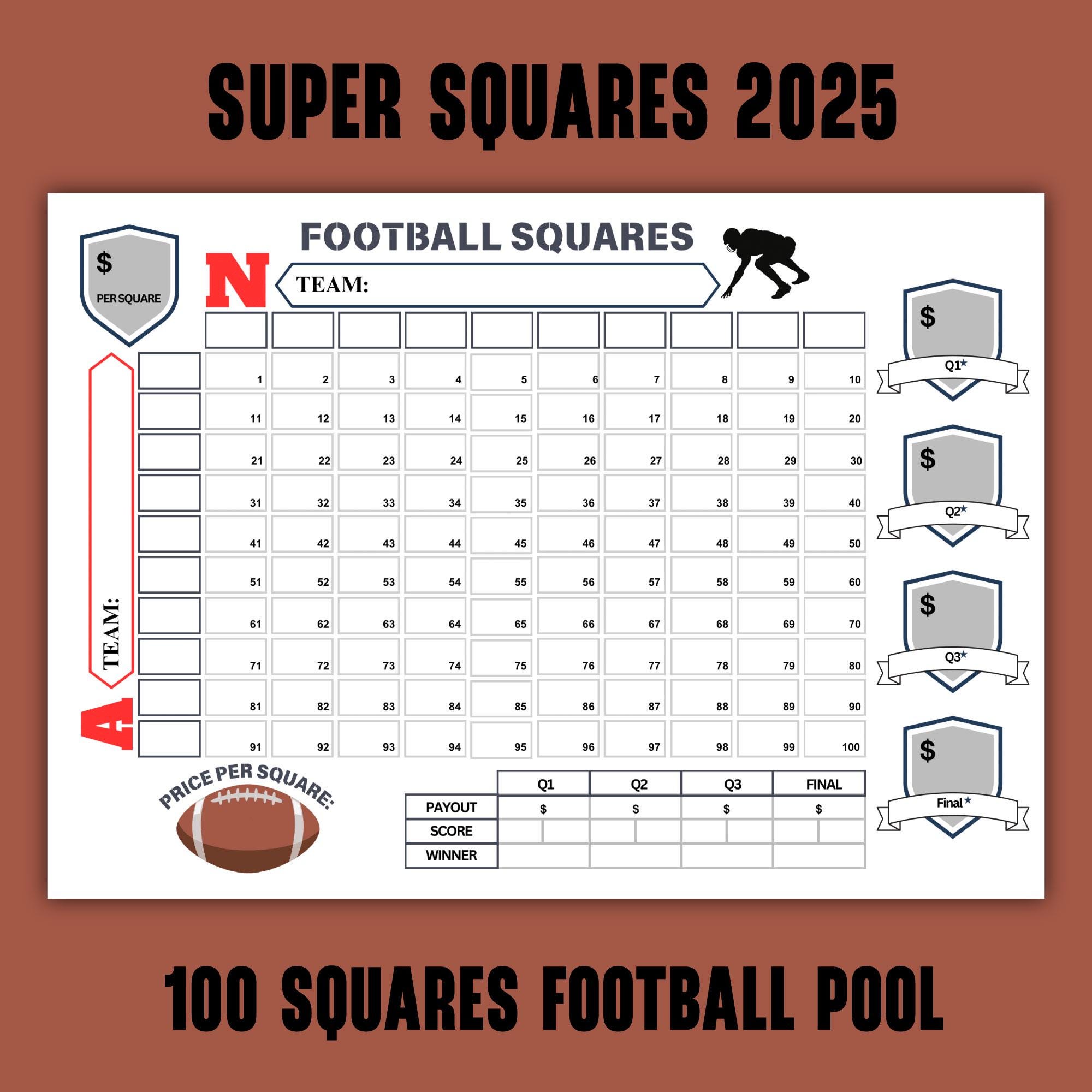 Super Bowl 2025 Football Squares Game (PDF & PNG) - Etsy