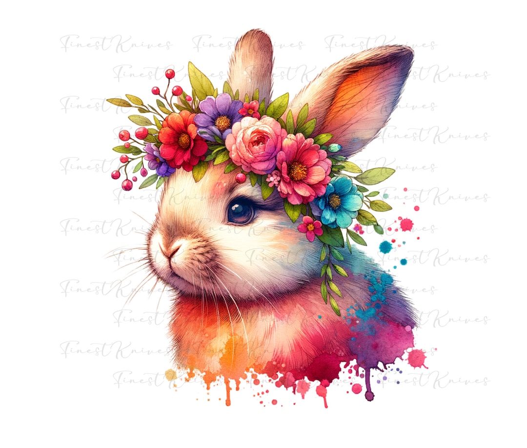 Floral Easter Bunny PNG: Flower Crown Rabbit, Spring Animal (digital ...