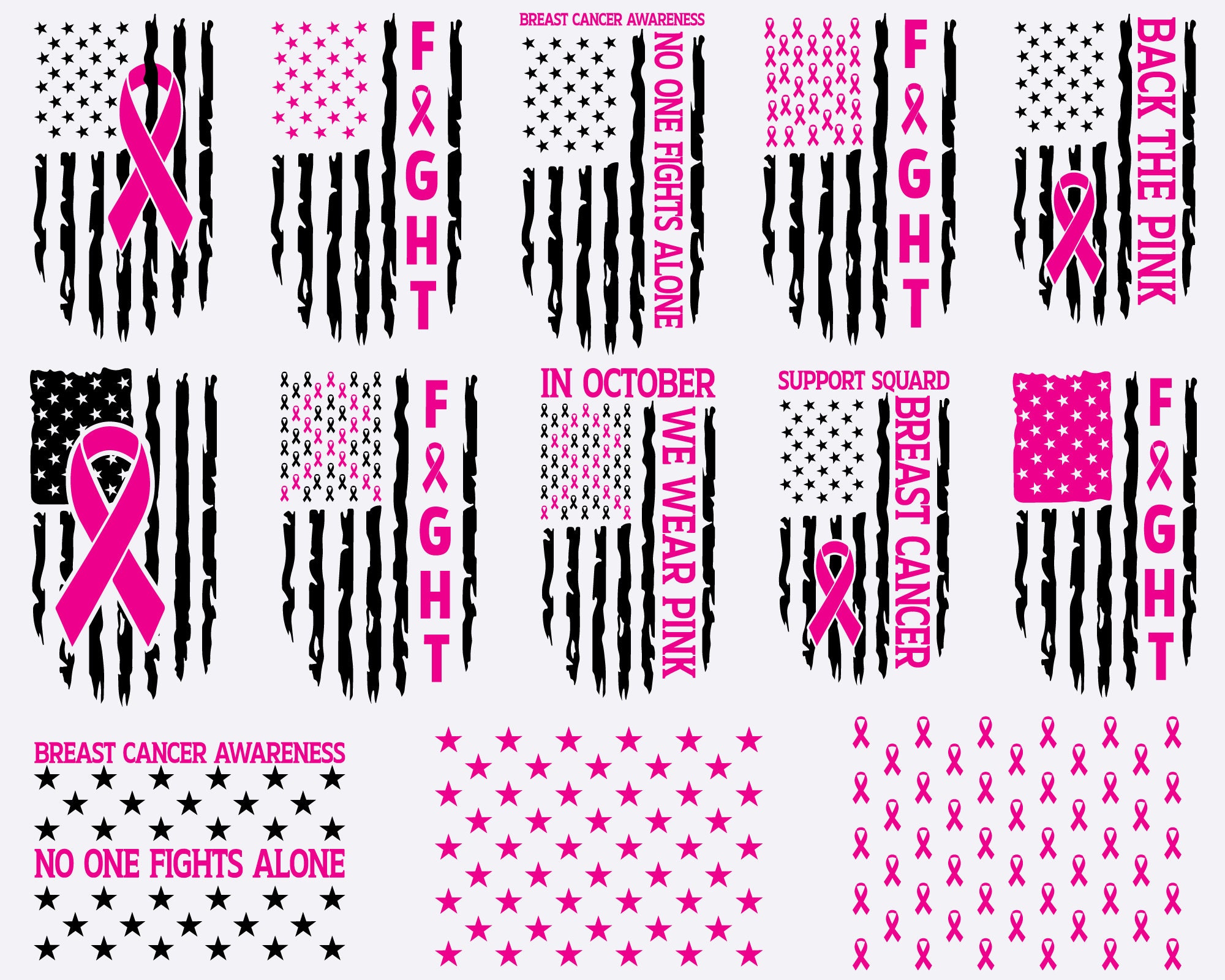 Breast Cancer Awareness USA Flag SVG Bundle (digital Download) - Etsy