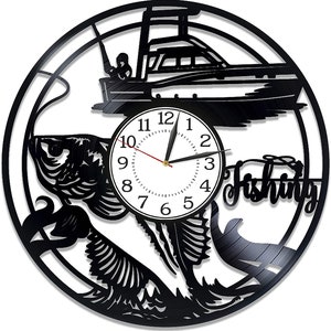 Fishing Vinyl Record Handmade Wall Clock Fishing Wall Art Creative ...