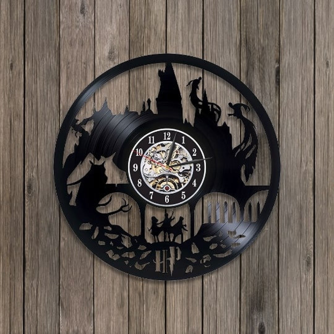 Wizarding World Vinyl Record Wall Clock Movie Characters Silhouette Art ...