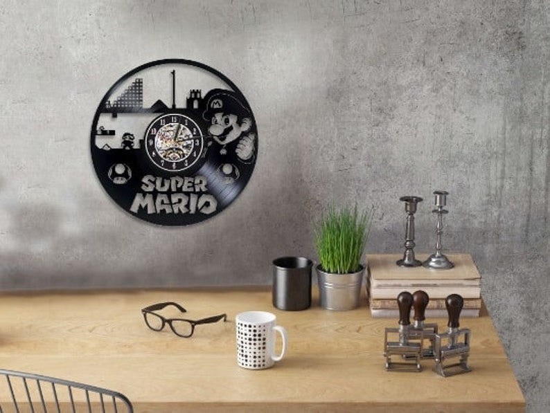 Super Mario Vinyl Record Silent Wall Clock Large Wall Art for - Etsy