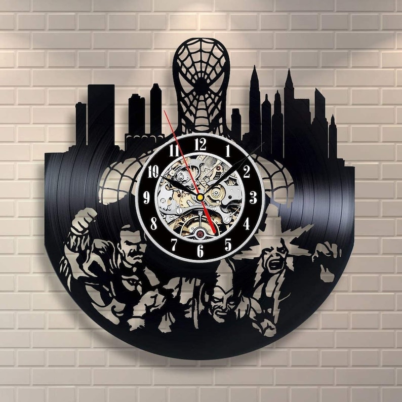 Spider-man Vinyl Record Laser Cut Wall Clock Marvels Room - Etsy