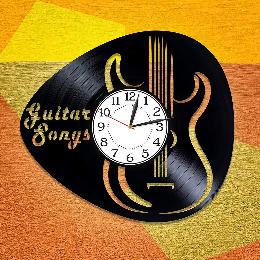 Guitar Vinyl Record Creative Wall Clock Acoustic Guitar Art Music Decor ...